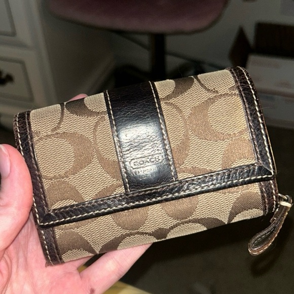 Coach | Bags | Coach Vintage Monogram And Leather Wallet | Poshmark